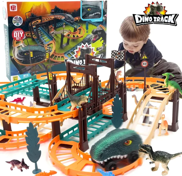 Dinosaur Track Set for Kids, Flexible Track Playset, Build a Dinosaur ...