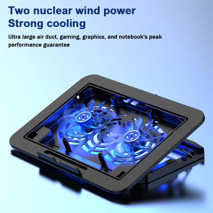 Laptop Cooling Pad Dual Fan With Blue Lights - Cooling Stand 2 Fan With ...
