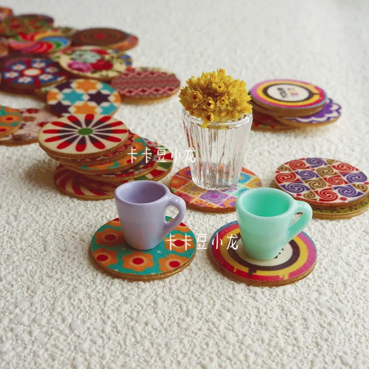 New 1/12 Dollhouse Miniature Cute Mini Wooden Coaster Or Cup For ...