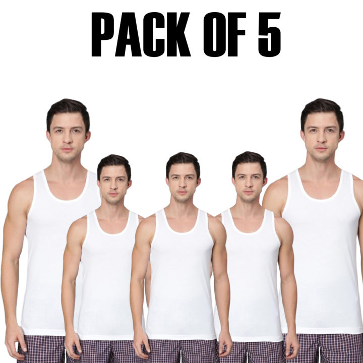Pack of 5 White Men's Banyans/Vests - Made from 100% premium cotton ...