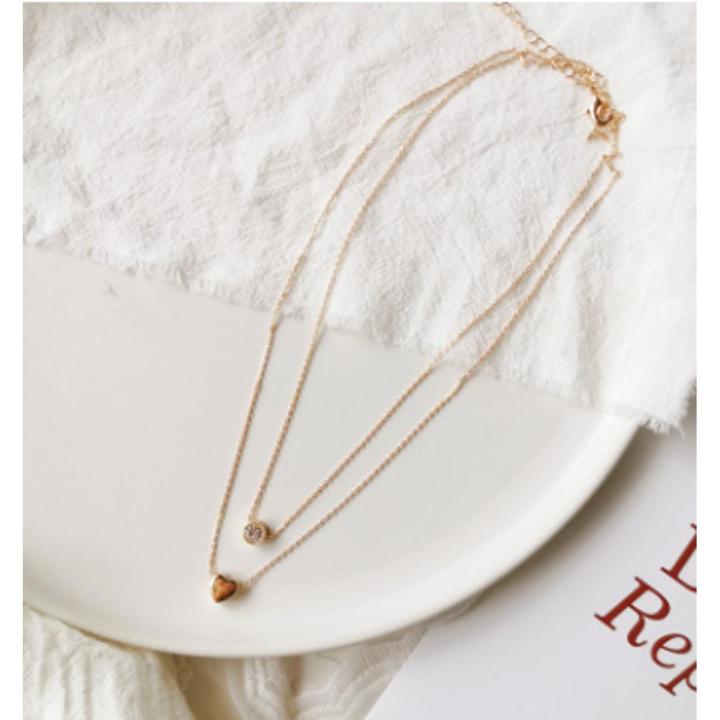 2021 Personalized Heart-shape Pendant Necklace Double-Layer Diamond ...