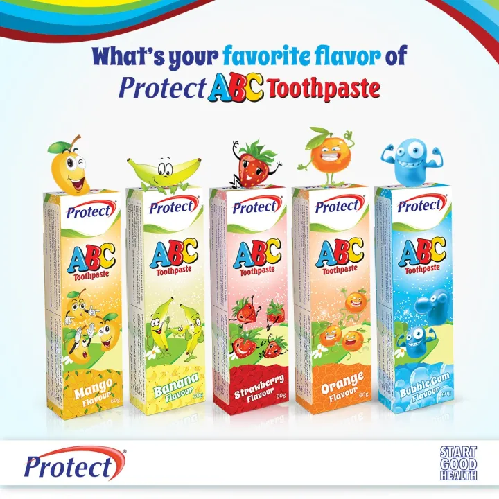 Protect ABC Toothpaste - Strawberry/Mango/Banana/Orange Flavor, 60g ...