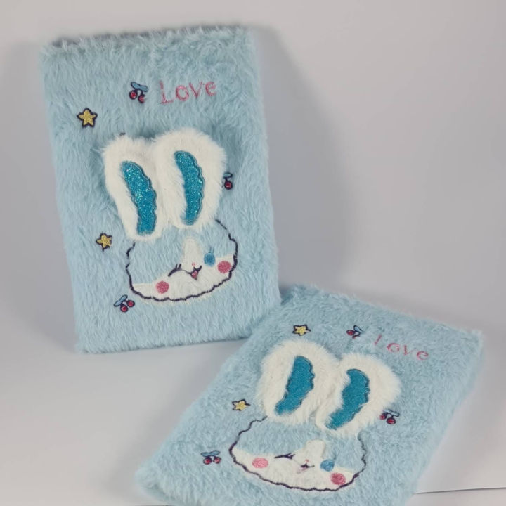A5 Blue Cute Fur Diary with Love Design – Soft Plush Notebook ...