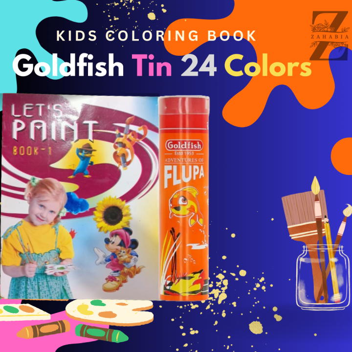 Goldfish 24 Colors Pencil Tin With Kids Coloring Book - Drawing Color ...