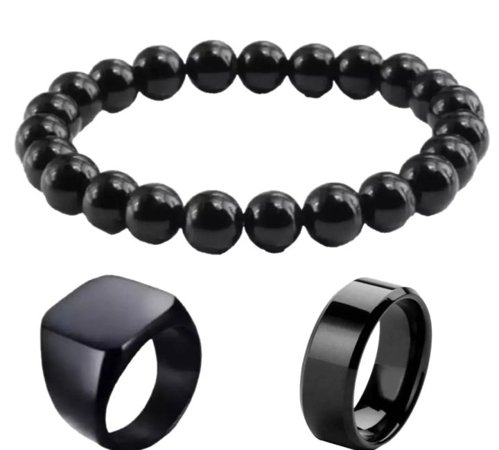 Black Combo Deal 3 In 1 Big Bracelet 1 Ring & 1 Black Chala For Men ...