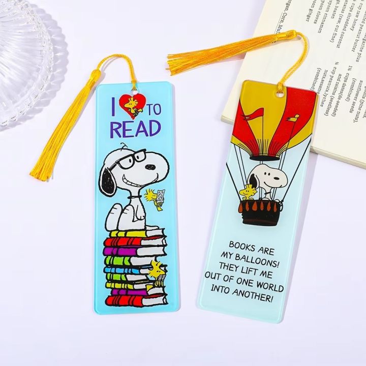 Cute Snoopy Book Mark Acrylic Anime Bookmarks with Tassel Cartoon ...