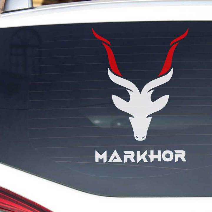 Markhor sticker for car back mirror (12x10 inch) White & Red color ...