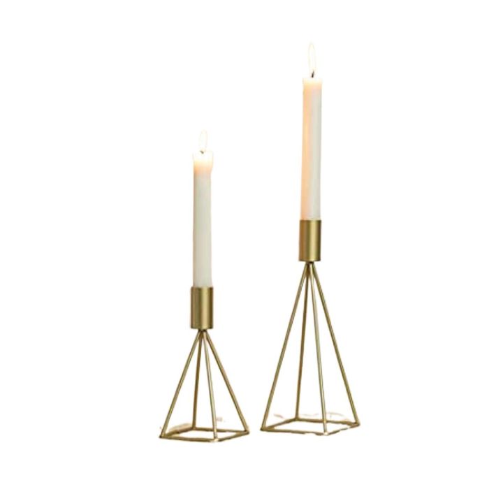 Set of 2 Candle Holders, Geometric Wire Taper Candle Holders ...
