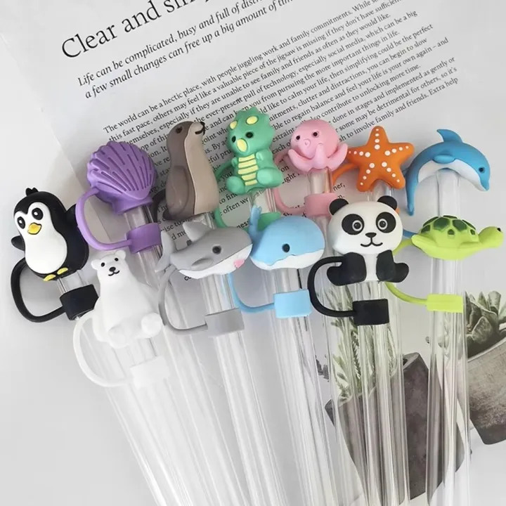 1pc 10mm Straw Cute Cartoon Straw Silicone Plug Resuable Anti-Dust Cap ...