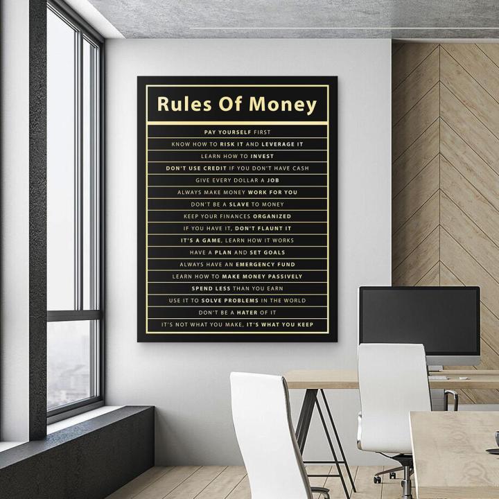 Rules Of Money Motivational Wall Art Canvas Print Office Decor ...