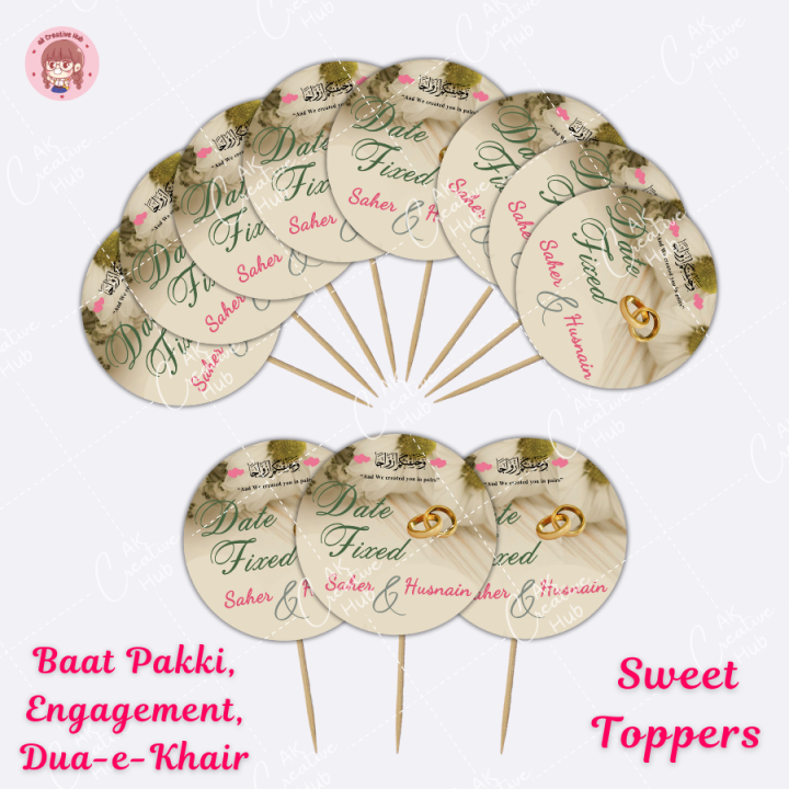 CUSTOMIZED Date Fixed Mithai Cupcake Toppers Pack of 10/20, Date Fixed ...