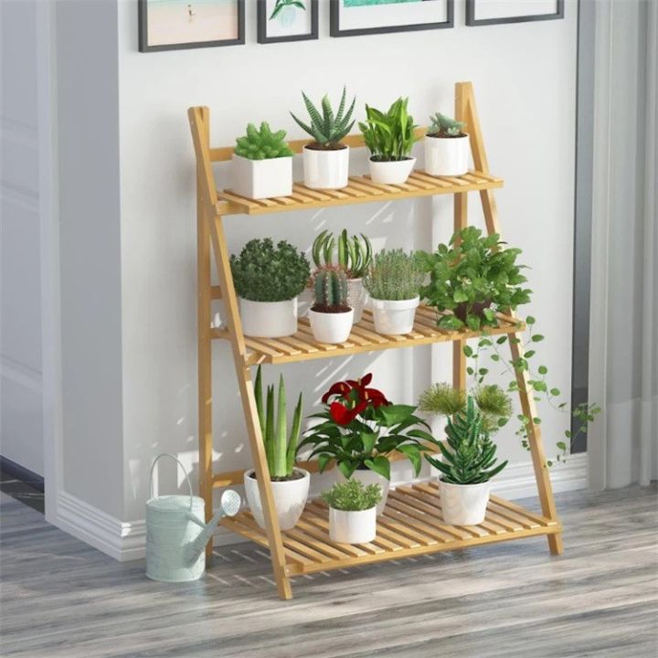modern outdoor solid wood 3 tier plant pot stand bamboo ladder flower ...
