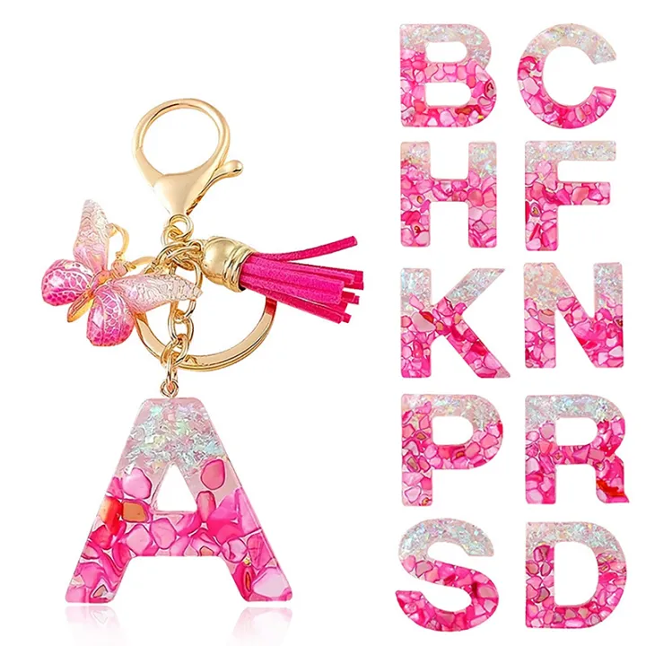 Fashion DIY A-Z Letters Keychain Metal Holder Pendent Key Chain Women ...