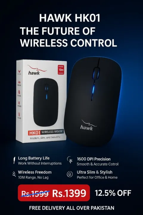 Hawk HK01 Wireless Mouse – Slim Silent Click, 2.4GHz Lag-Free ...