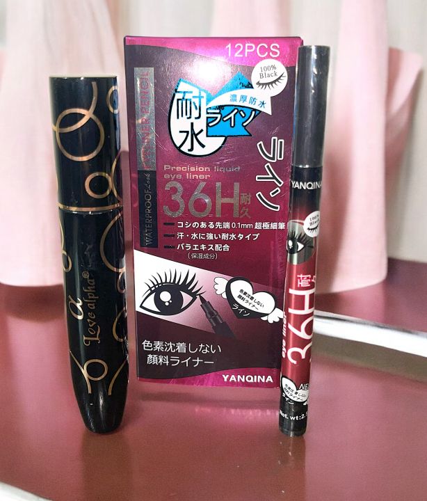 Liquid Eyeliner Pencil+Waterproof Mascara love alpha Set Cosmetics New ...
