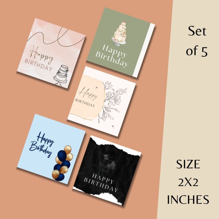 Happy BirthDay Cards | Set of 5 | 2x2 inches | Birthday Gift Cards ...