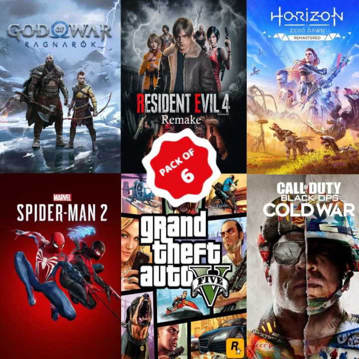 Pack Of 6 Games Call of Duty Black Ops Cold War,Resident Evil 4 Remake,God of War Ragnarök,Grand ...