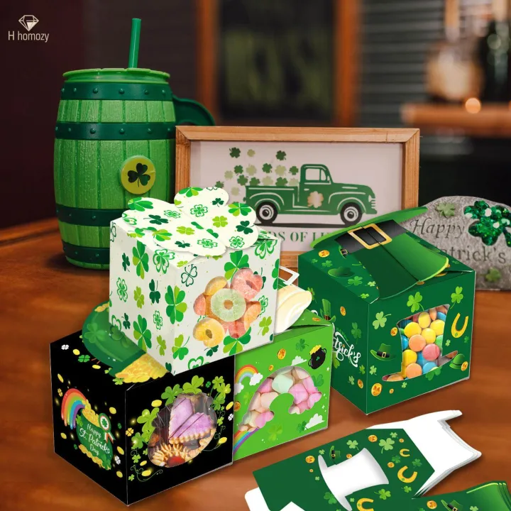12Pcs St Day Gift Box with Display Window Holiday Portable Treat Boxes ...