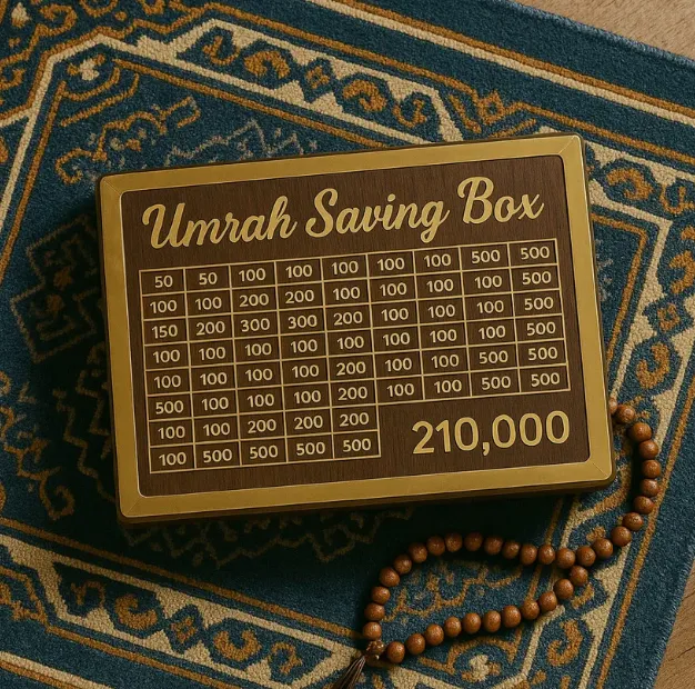 Acrylic Golden Umrah Saving Box – Elegant Wooden Islamic Money Bank ...
