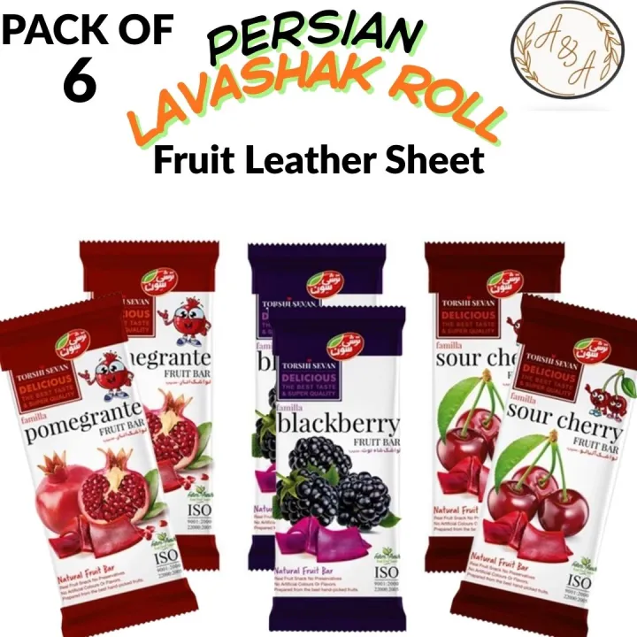 Lavashak Fruit Leather Sheet Roll (Pack of 6) Sour Cherry, Pomegranate ...