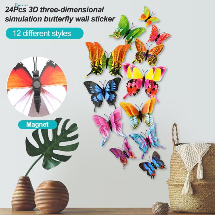 Home Decor Butterfly Stickers 24pcs 3d Butterfly Wall Sticker Set Removable Waterproof Magnetic ...
