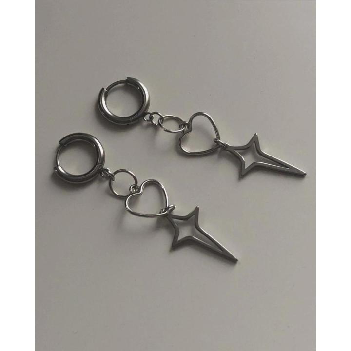 Y2k Goth Aesthetic Rock Cool Hollow Love Heart Star Drop Earrings Punk ...