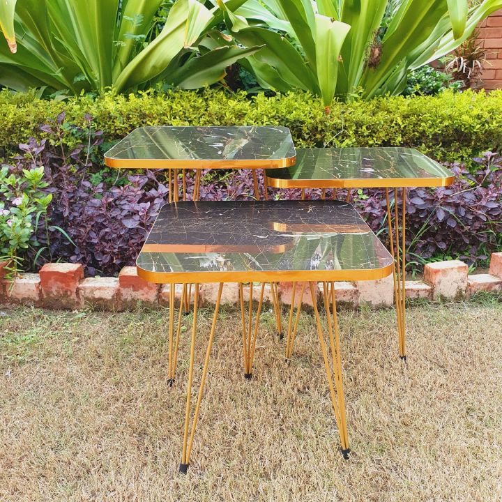 Metal Legs Table Set High Quality Glossy Top Waterproof MDF – White ...