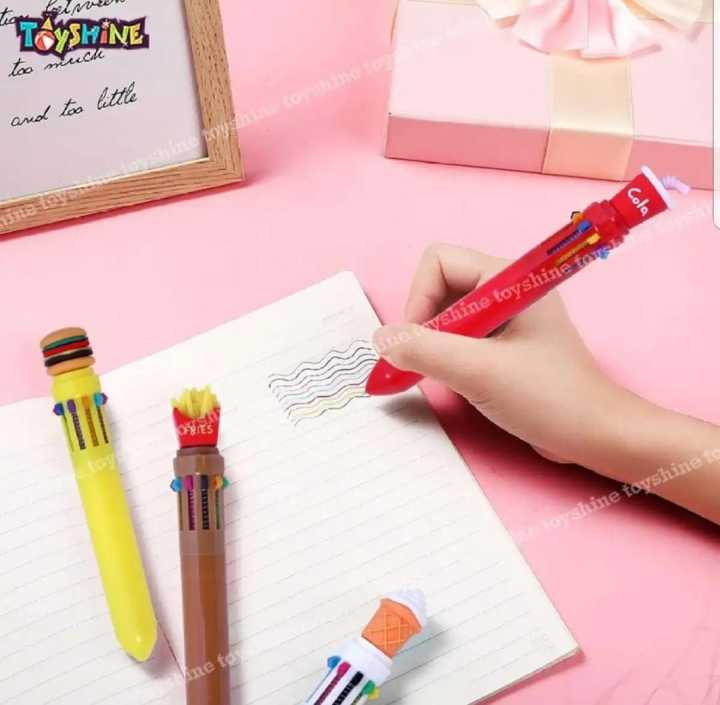 01 Pcs Multicolor Pen 10 in 1 Cute Color Pen Fast Food Burger Fries ...