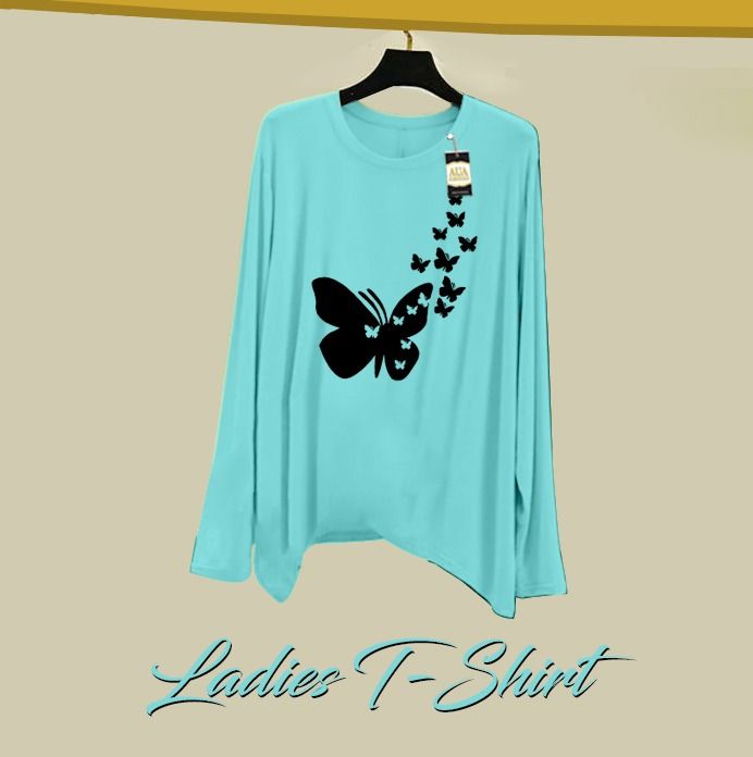 Light Blue Colour Flying Butterfly Printed Stylish Women's T-Shirt in ...