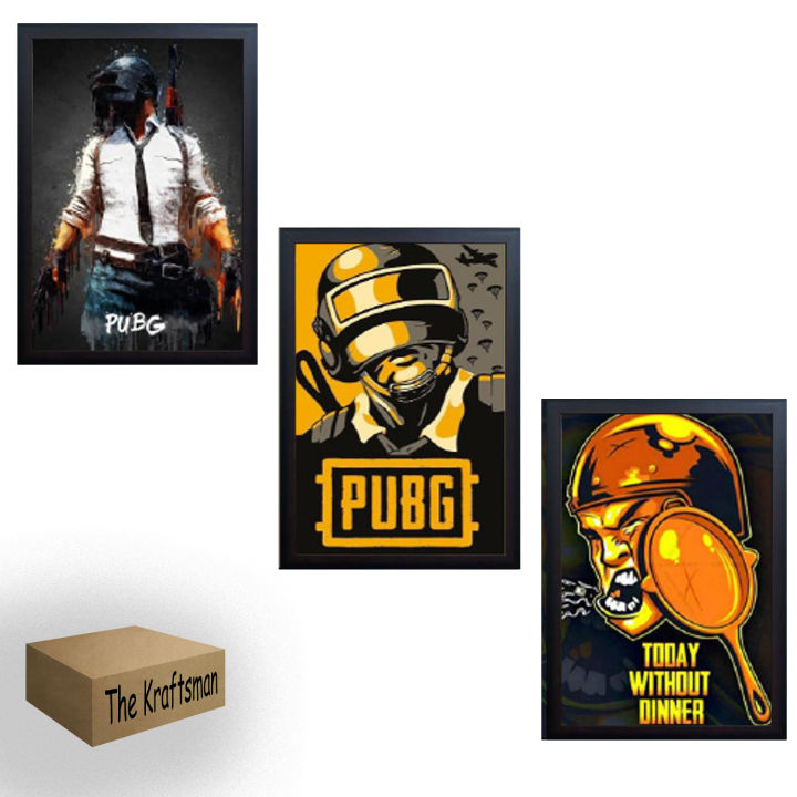 3 PC PUBG Gaming Picture Frame ,Glass front with FREE PRINT for Wall ...