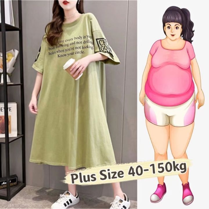 [Plus Size] (40-150kg) Women Dress Summer Short Sleeve Loose Oversize T ...