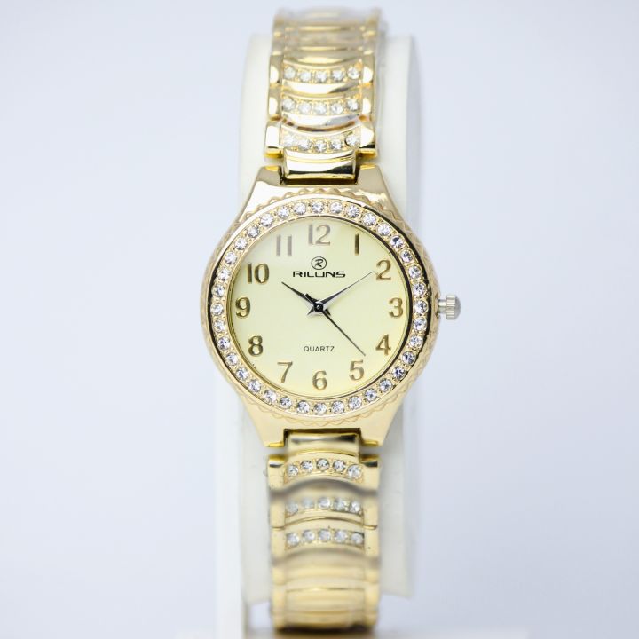 RILLINS Women’s Gold Crystal Watch (BZ-SS03) - Gold Dial with Stone ...
