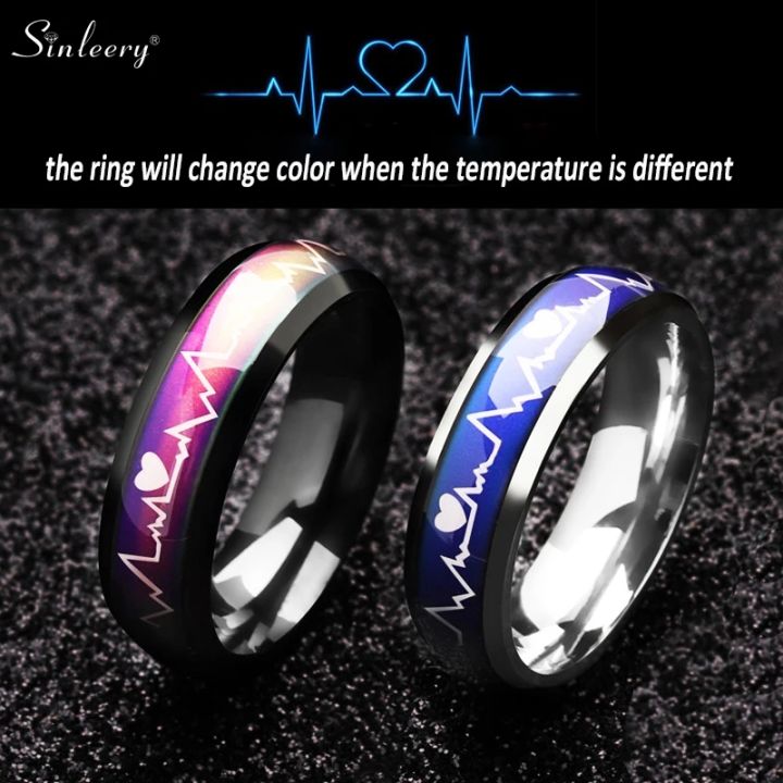 Temperature Mood Ring For Women Changing Color Heartbeat Ring for men ...
