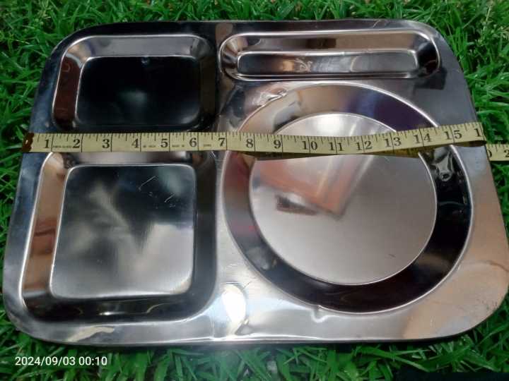 Steel Rectangular Divided Plates Tray, 4 Sections Dinner Plates for ...