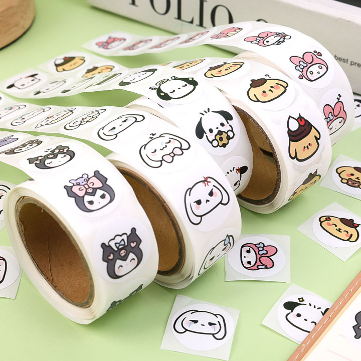 200Pcs Kawaii Sanrio Stickers Roll Hello Kitty Kuromi Cartoon Sealing ...