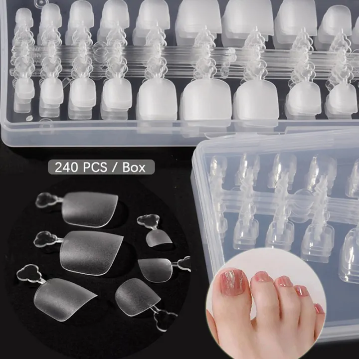 240Pcs Square False Toe Nails Full Cover Frosted/Clear Press on Fake ...