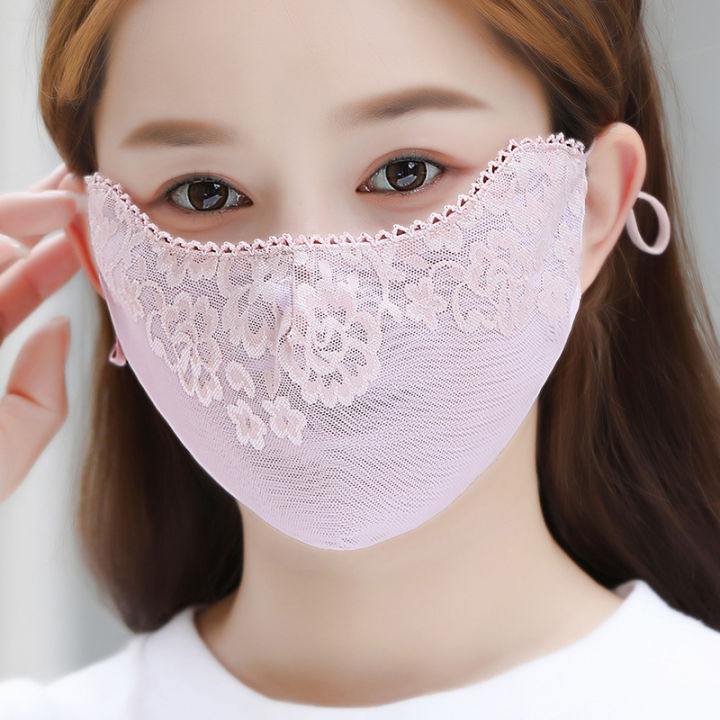 Sweet Flower Sunscreen Thin Lace Mask Outdoors Sunshade For Women Solid ...
