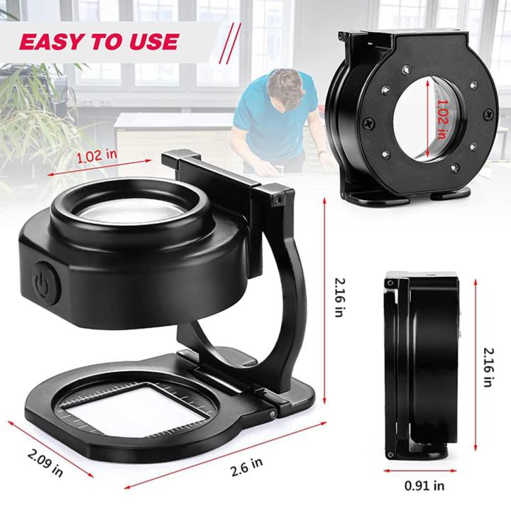 25X Loupe Magnifier with 6 Light, USB Three-Folding Desktop Portable ...
