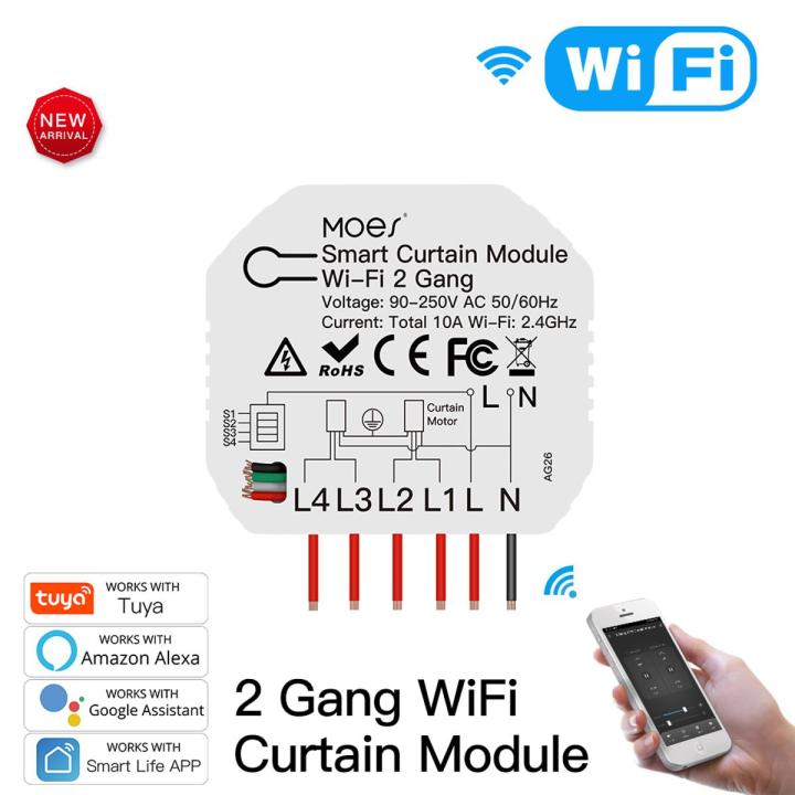 Tuya Smart WiFi 2 Gang Double Curtain Blind Switch Module Roller ...