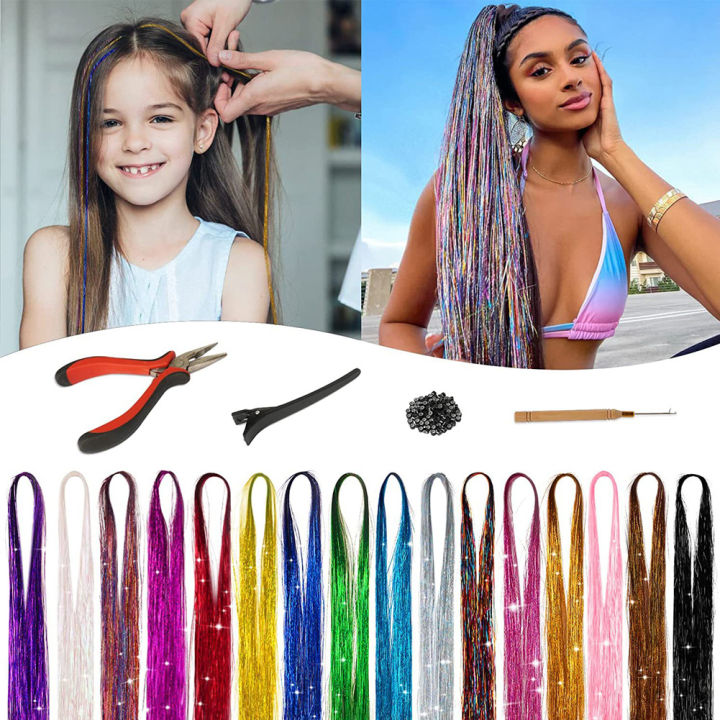 JM Women Tinsel Kit Glitter Wigs One Clip-in Hair Extension Tinsel ...