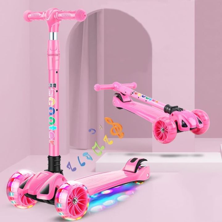 3 Wheel Scooty For Kids LED Light-Up Scooty Foldable Adjustable Handle ...