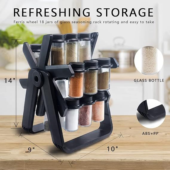 New Spinning Spice Rack Organizer with 18 Glass Spice Jars – Rotating ...