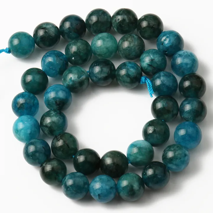 SAKURA Blue Apatite Stone Beads Smooth Round Loose Spacer Beads For ...