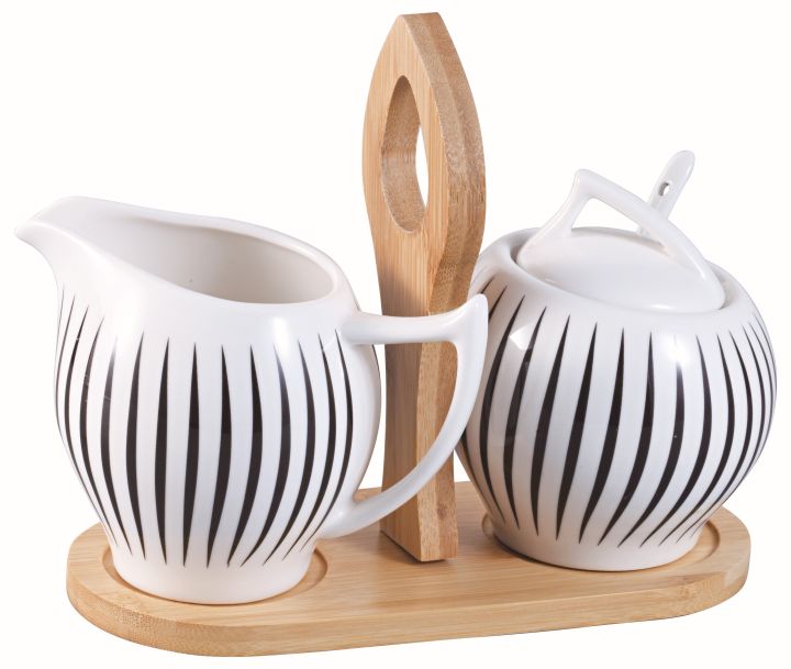 Luxury Ceramic Sugar & Creamer Set with Bamboo Stand – Modern Black ...