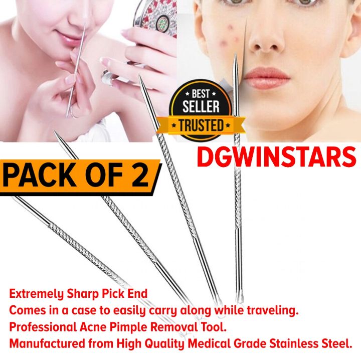 PACK OF 2-100% stainless steel Blackhead Remover Pin Needle Extractor ...