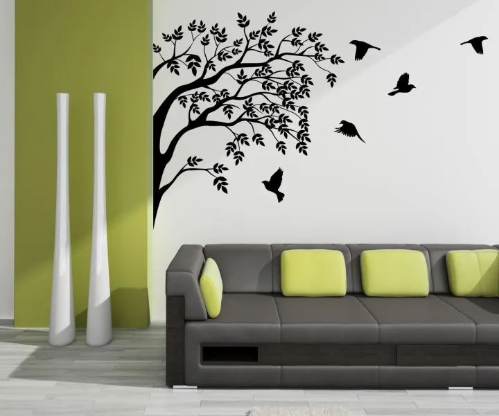 size - 3 x 2 feet - Tree nature floral branch with Flying Birds self ...