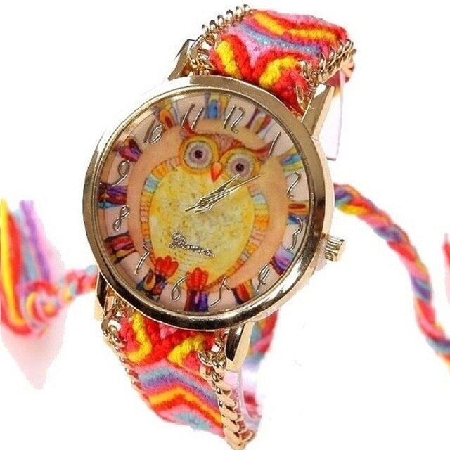 Gnova Platinum Rainbow Watch Women Ethnic Owl Wristwatch Hippie Lace ...