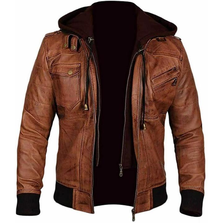 Men Leather Jacket Hoodie Jacket Brown Jacket Winter Jacket Faux ...