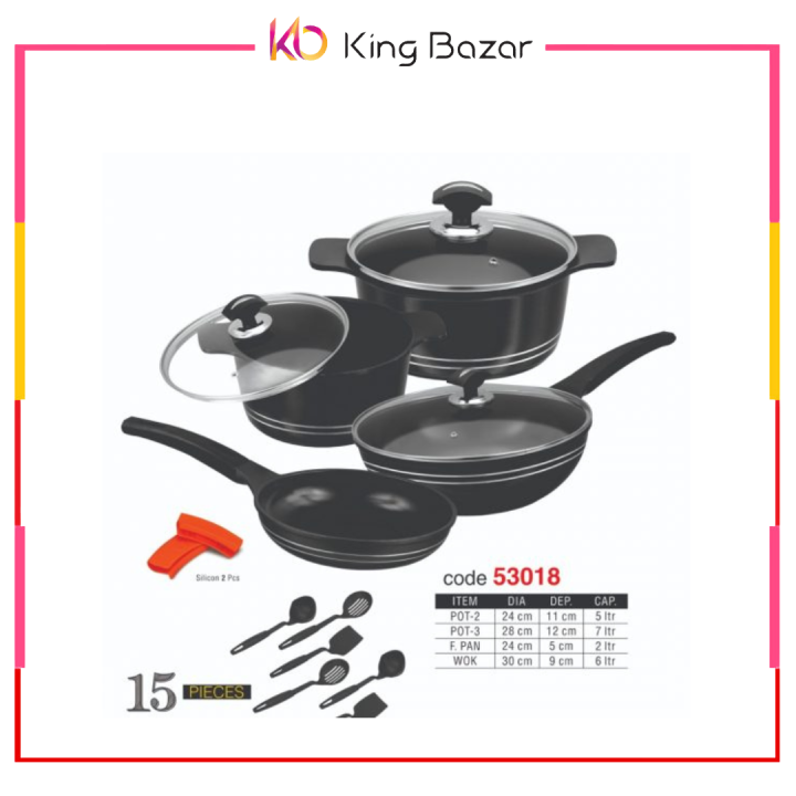 Deluxe Supreme Cookware Set With PTF Non Stick Coating 15 Pcs | Daraz.pk