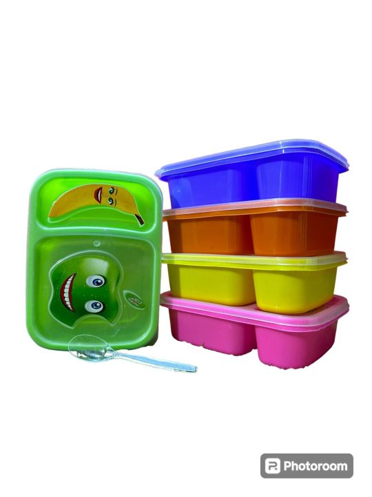 Kids Lunch Box - BPA-Free Plastic Tiffin with Spoon - 2 Compartment ...